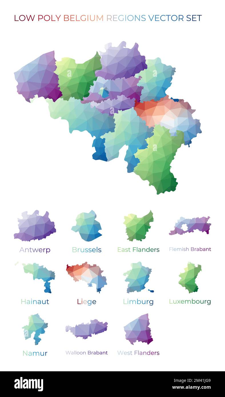 Belgian low poly regions. Polygonal map of Belgium with regions. Geometric maps for your design ...