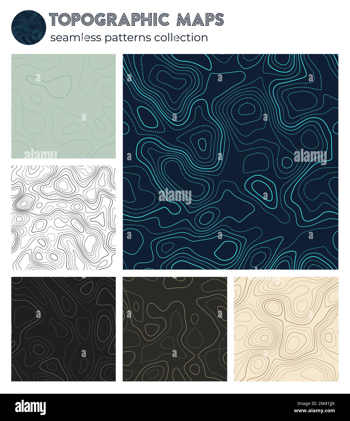 Topographic maps. Astonishing isoline patterns, seamless design ...