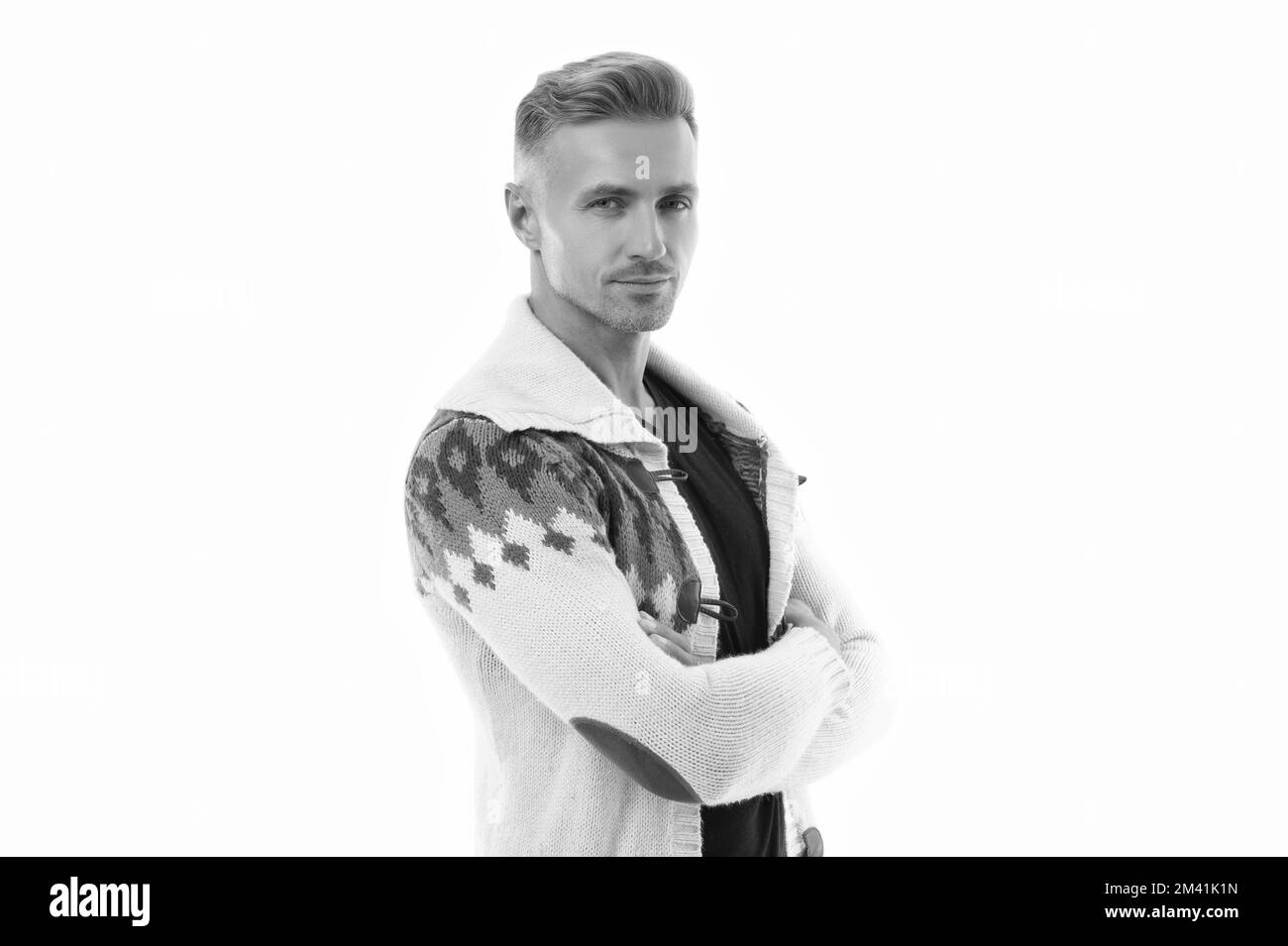 Confident with the way he is. Man isolated on white. Handsome man keep ...