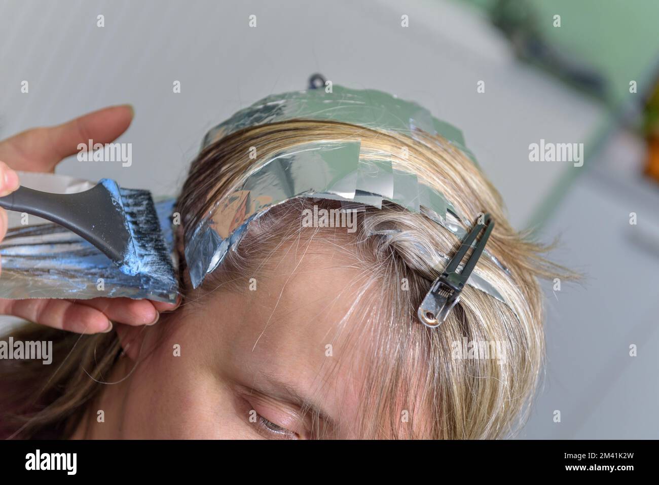 Hair coloring process. close up. selected focus. hair texture Stock ...