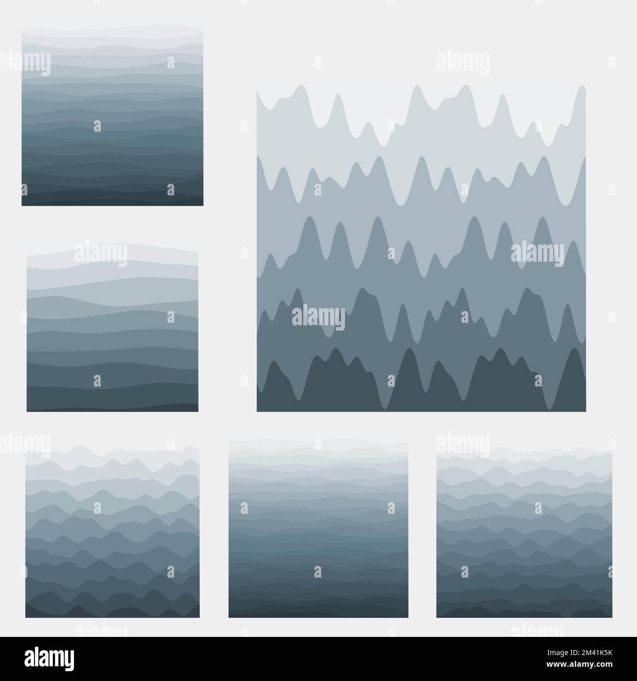 Abstract waves background collection. Curves in blue-grey colors ...