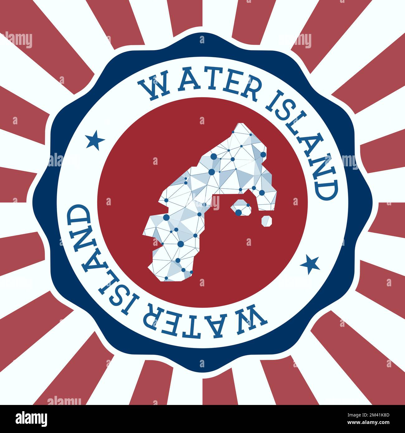 Water Island Badge. Round logo of island with triangular mesh map and ...