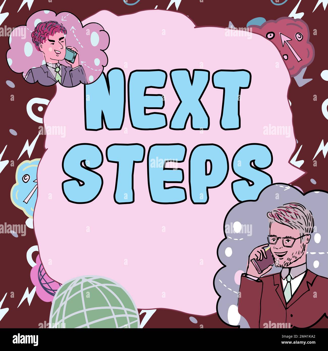 Text caption presenting Next Steps. Word Written on numper of process ...