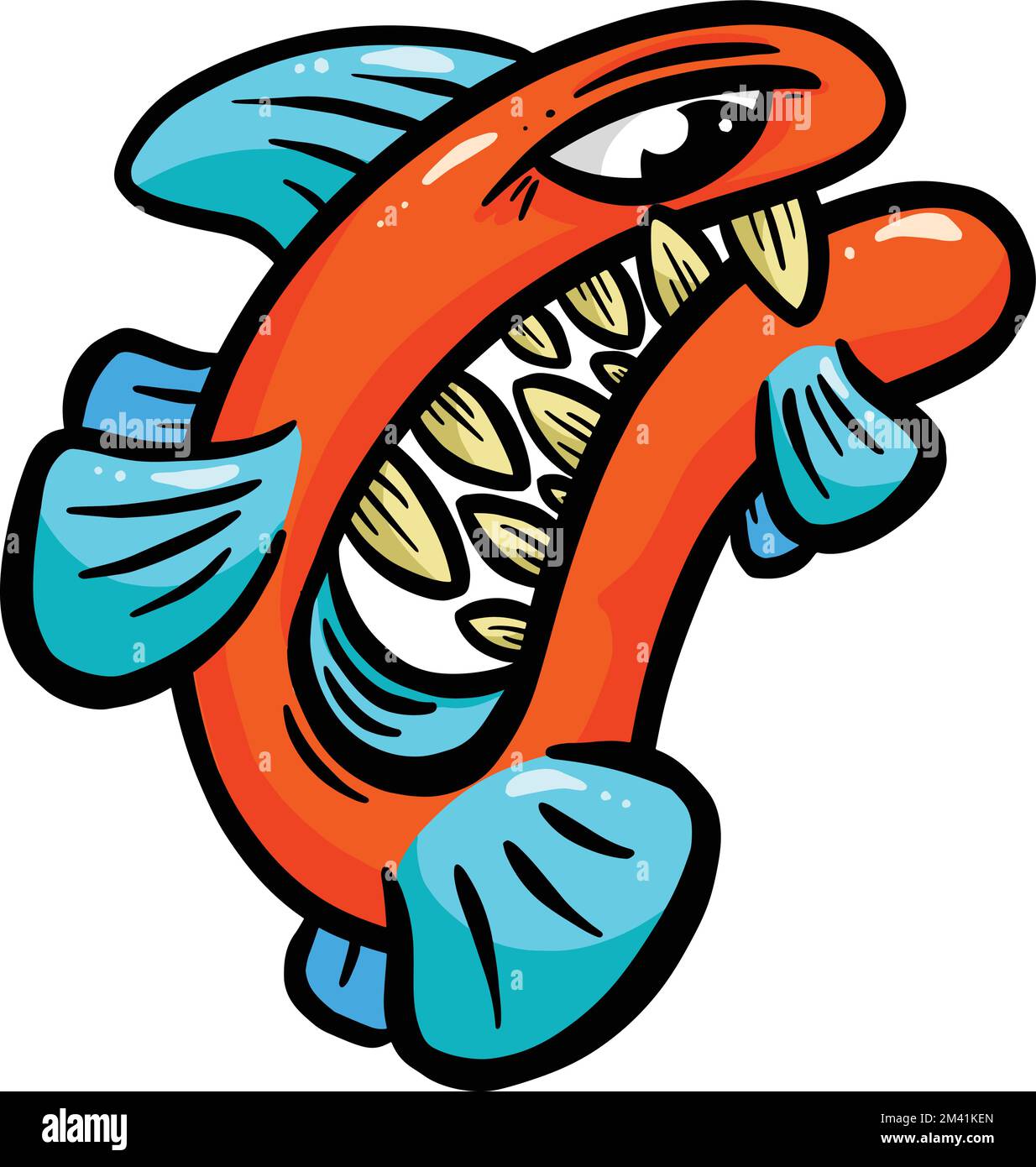 Weird Fish Deep Sea Creature with Big Teeth Cartoon Character in Vector ...