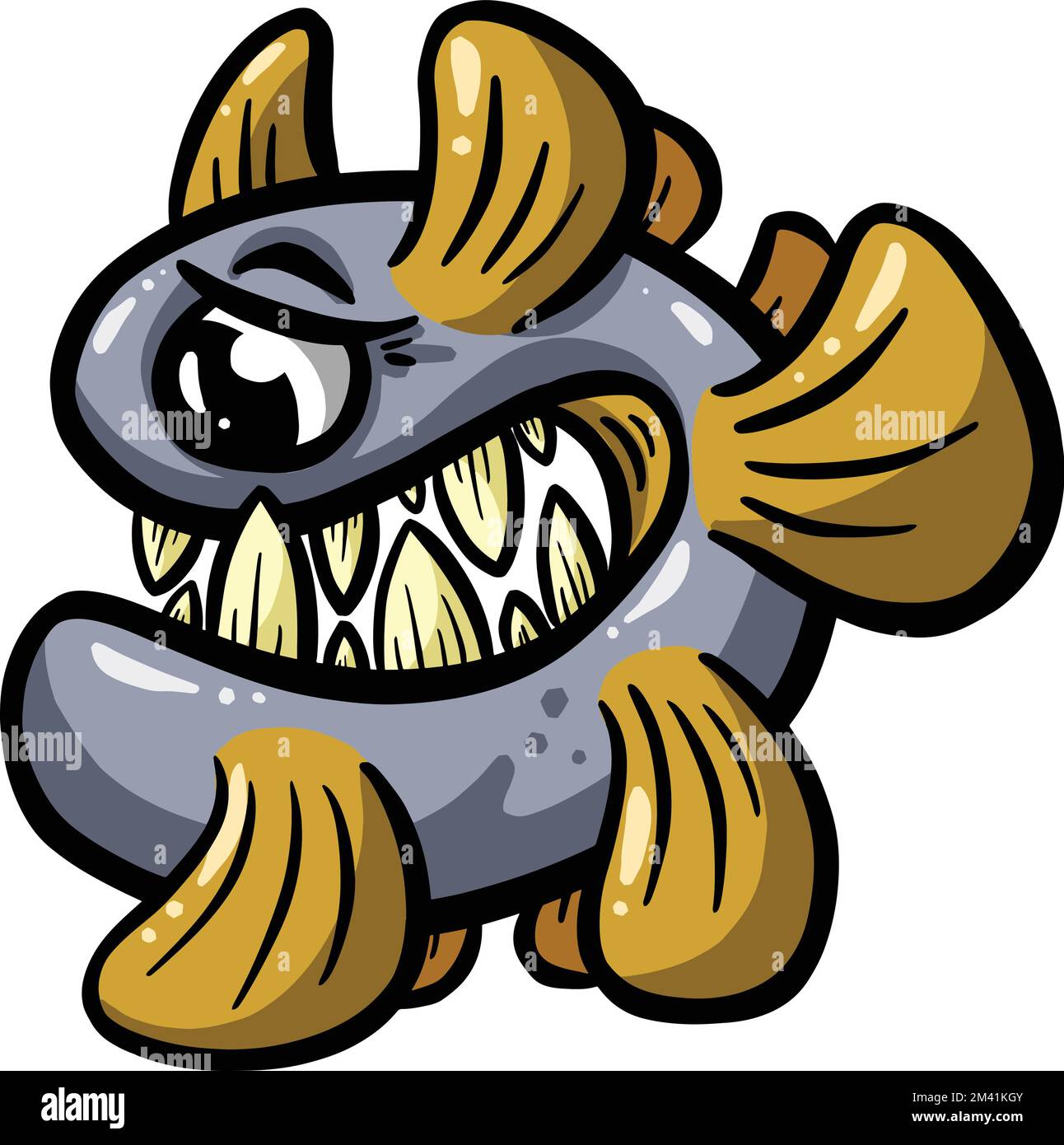 Weird Fish Deep Sea Creature with Big Teeth Cartoon Character in Vector ...