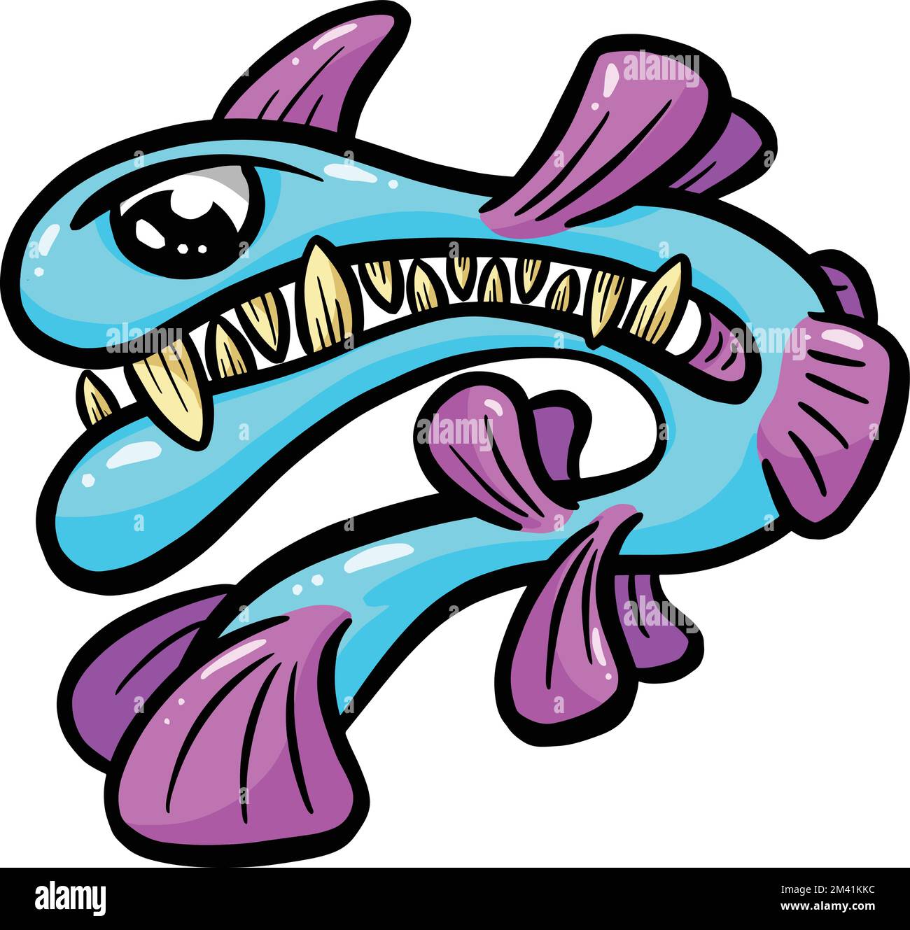 Weird Fish Deep Sea Creature with Big Teeth Cartoon Character in Vector ...