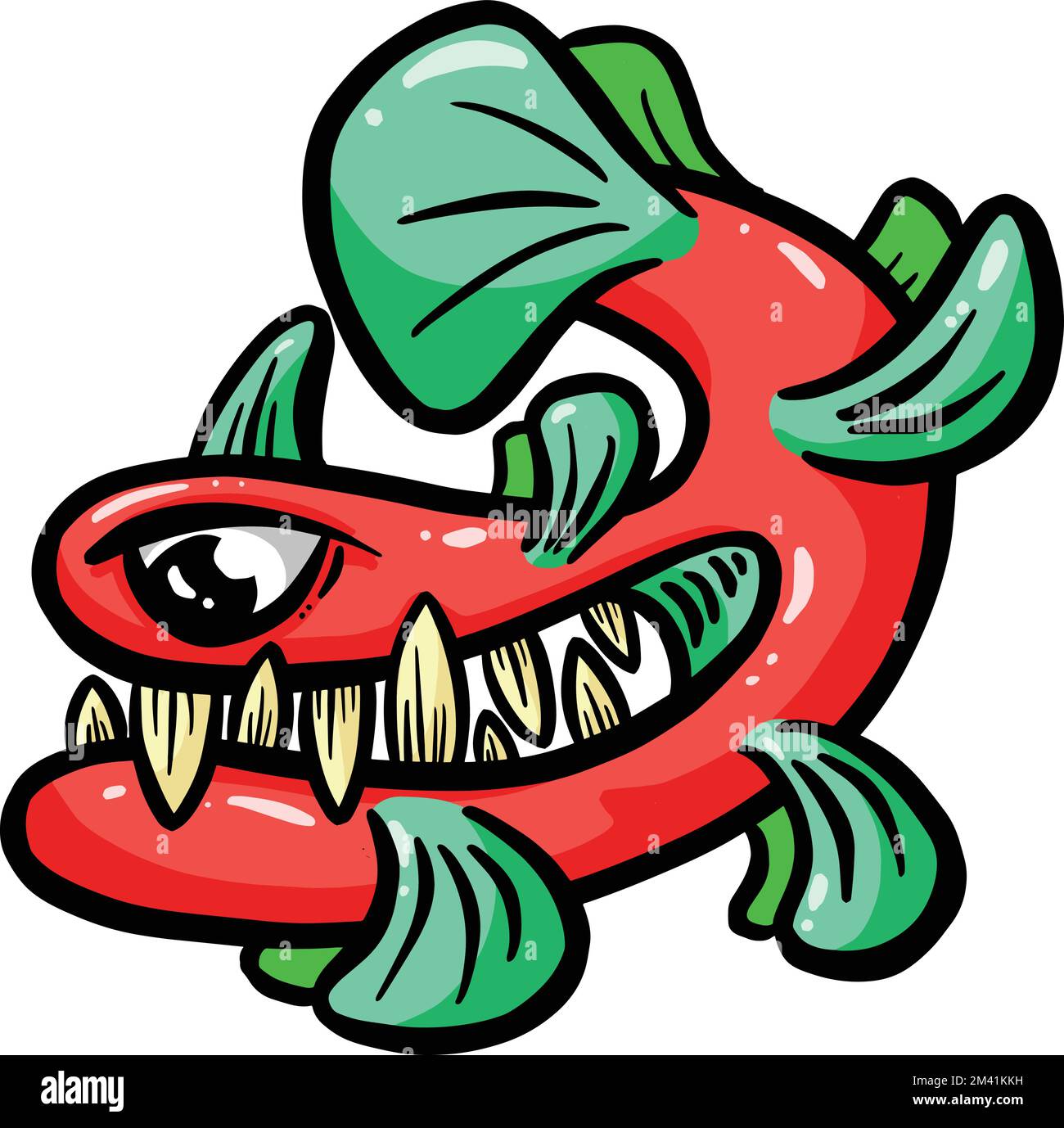Weird Fish Deep Sea Creature with Big Teeth Cartoon Character in Vector ...