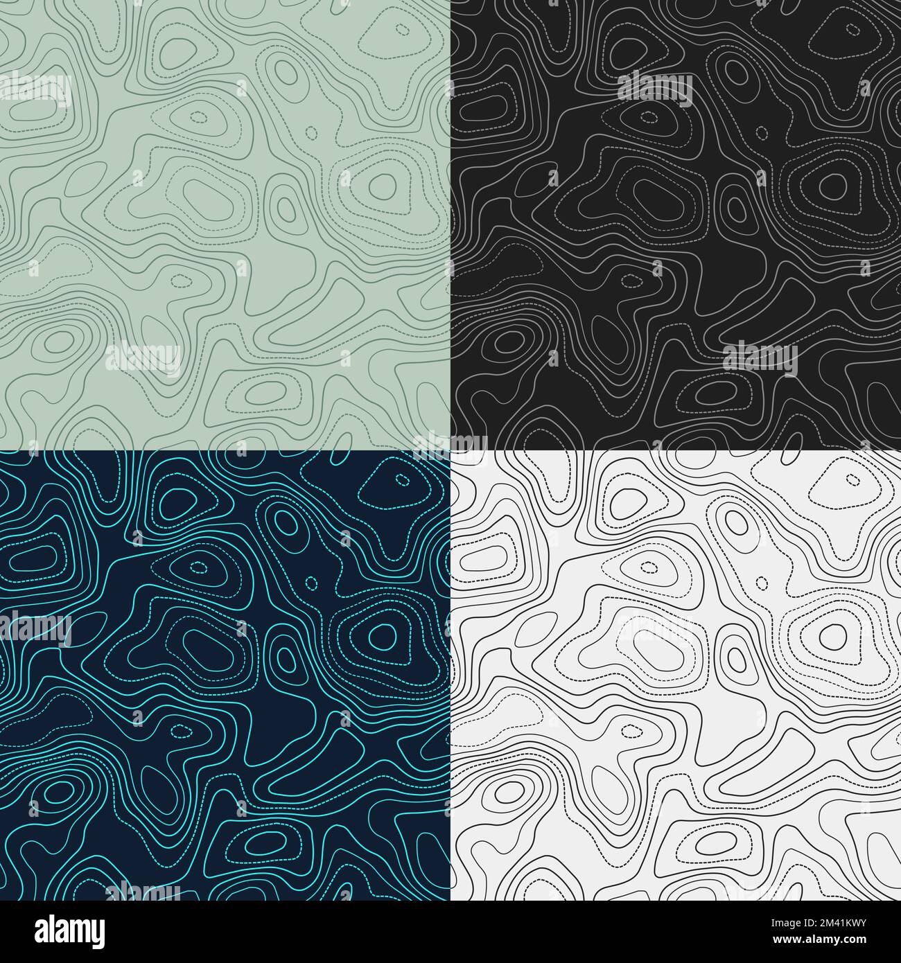 Topography patterns. Seamless elevation map tiles. Appealing isoline ...