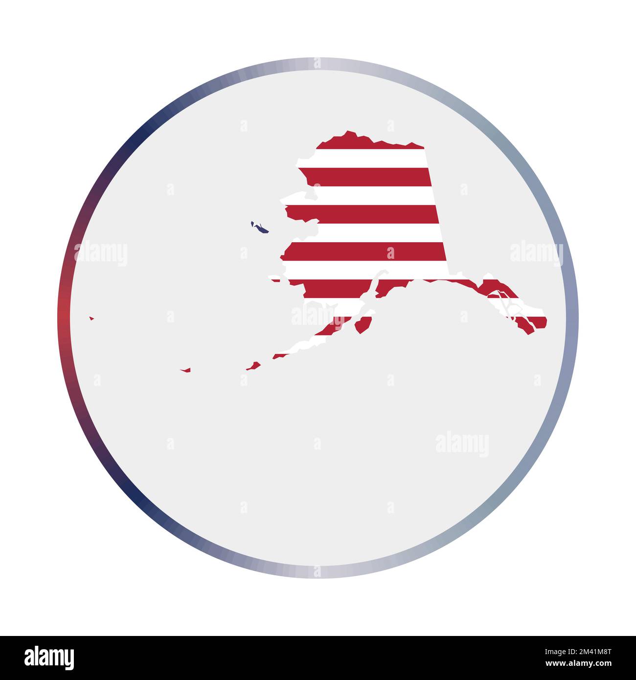 Alaska icon. Shape of the US state with Alaska flag. Round sign with ...