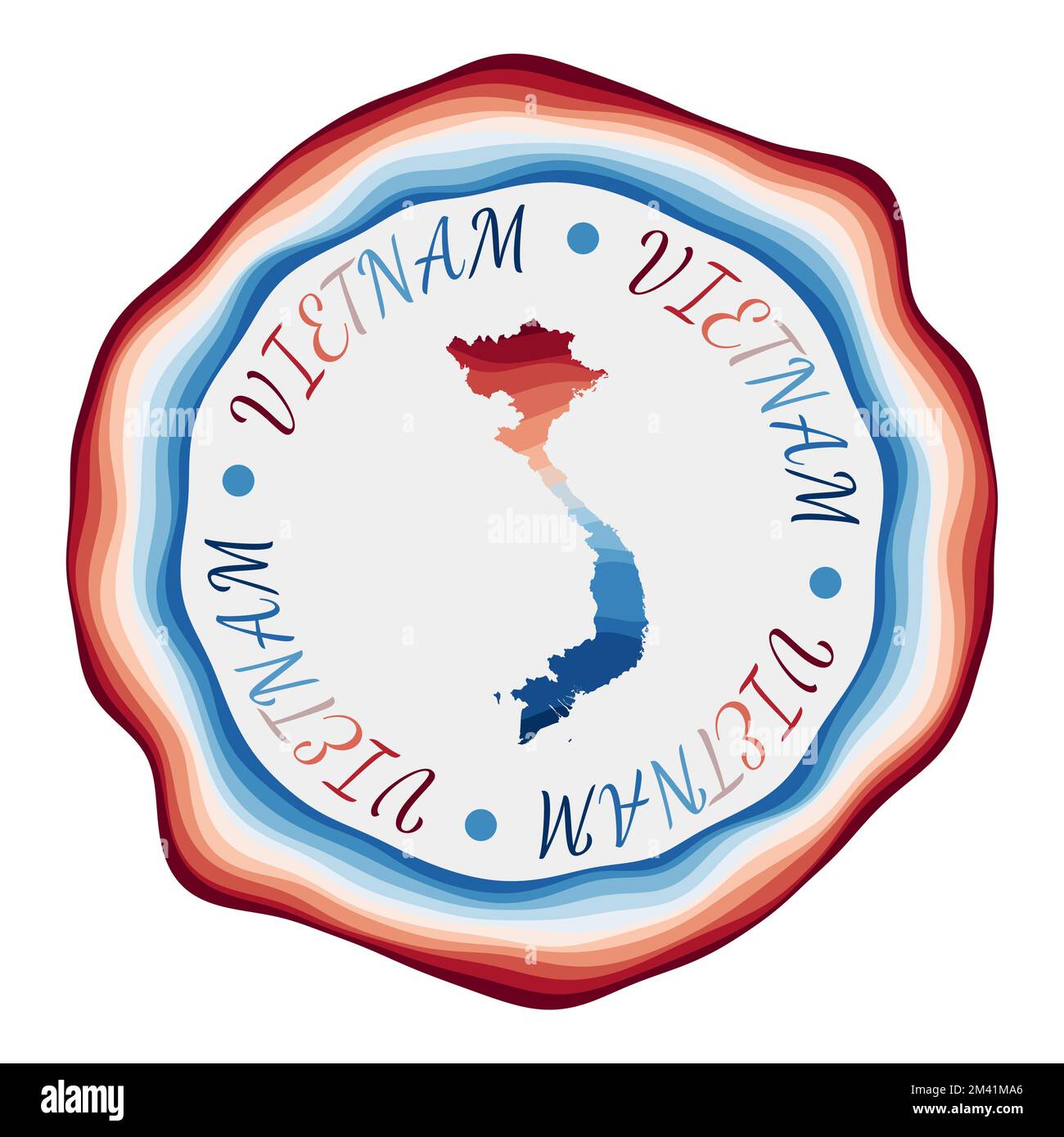 Vietnam badge. Map of the country with beautiful geometric waves and ...