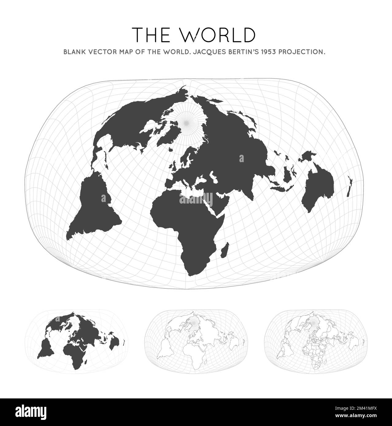 Map of the World. Jacques Bertin's 1953 projection. Globe with latitude ...