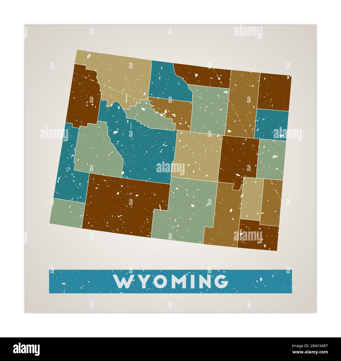 Wyoming map. US state poster with regions. Old grunge texture. Shape of ...