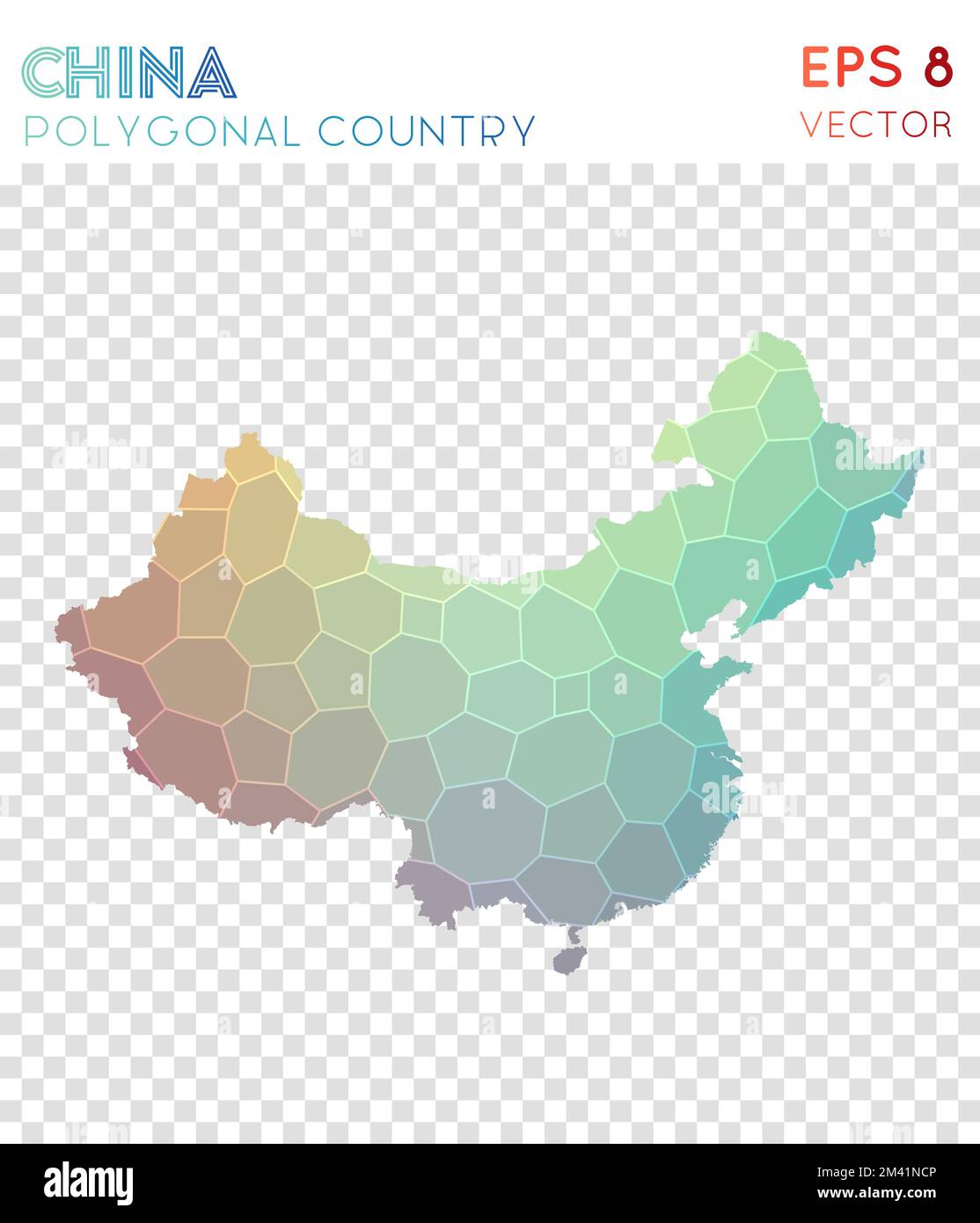 China polygonal map, mosaic style country. Delicate low poly style ...