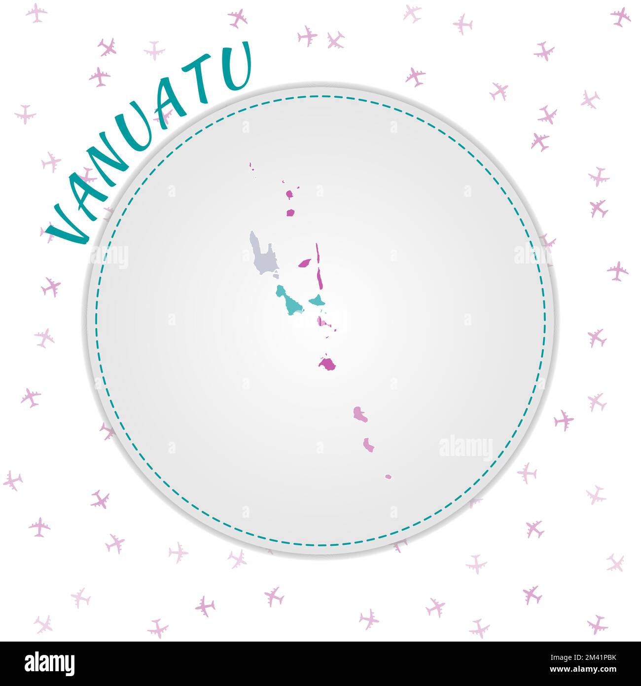 Vanuatu map design. Map of the country with regions in emerald-amethyst ...