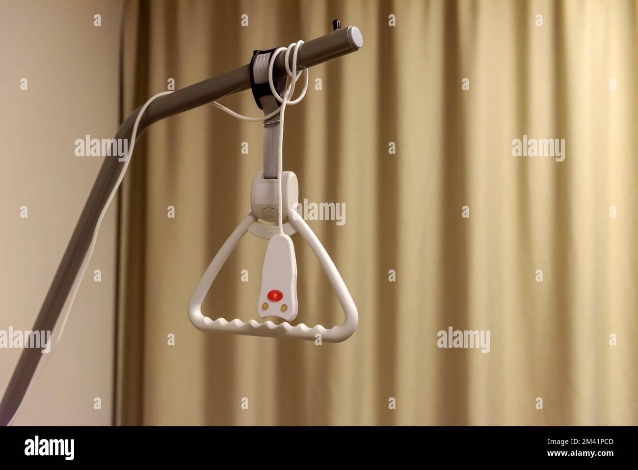 Hospital bed pull-up device with a button of an emergency bell Stock ...