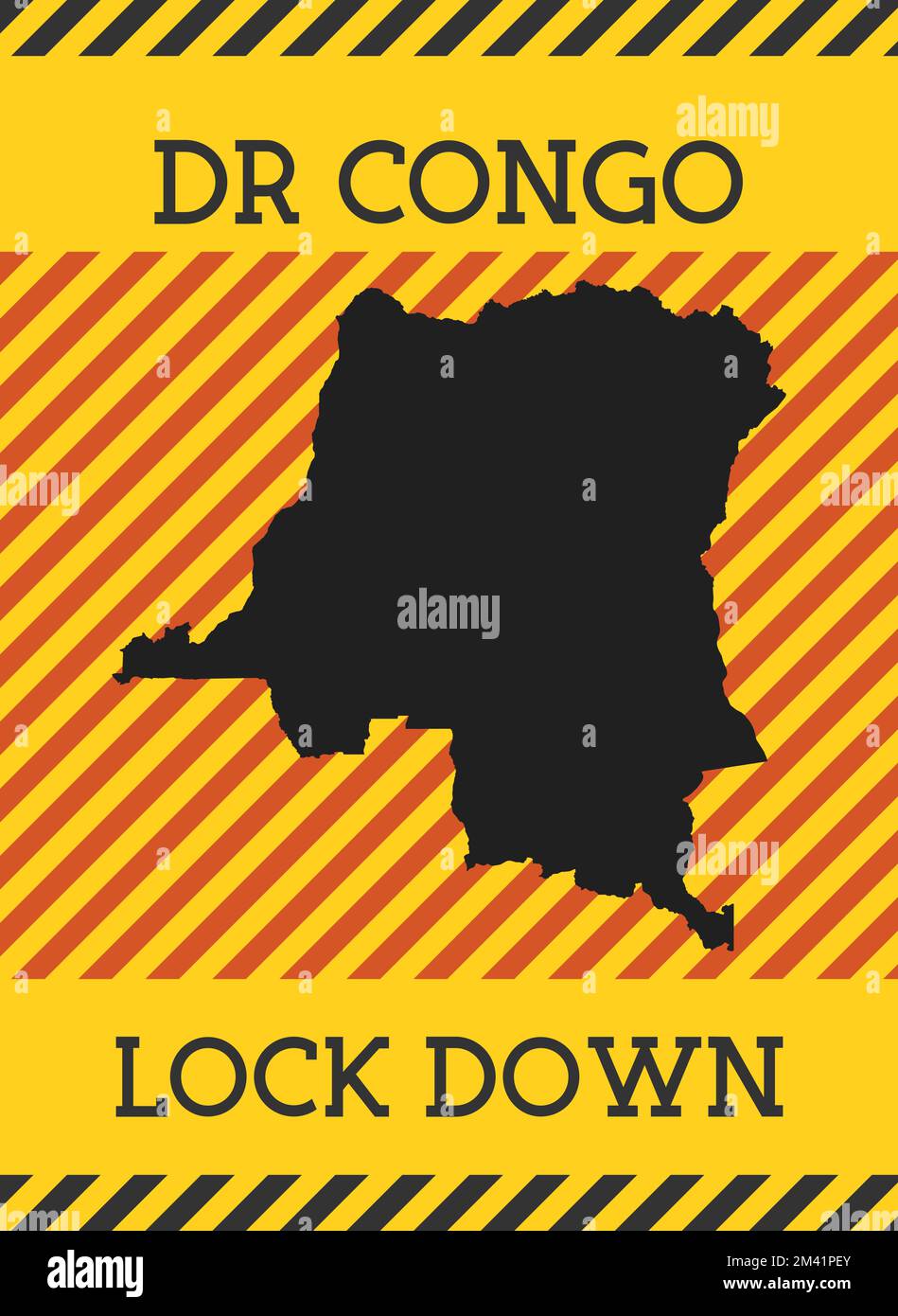DR Congo Lock Down Sign. Yellow country pandemic danger icon. Vector ...