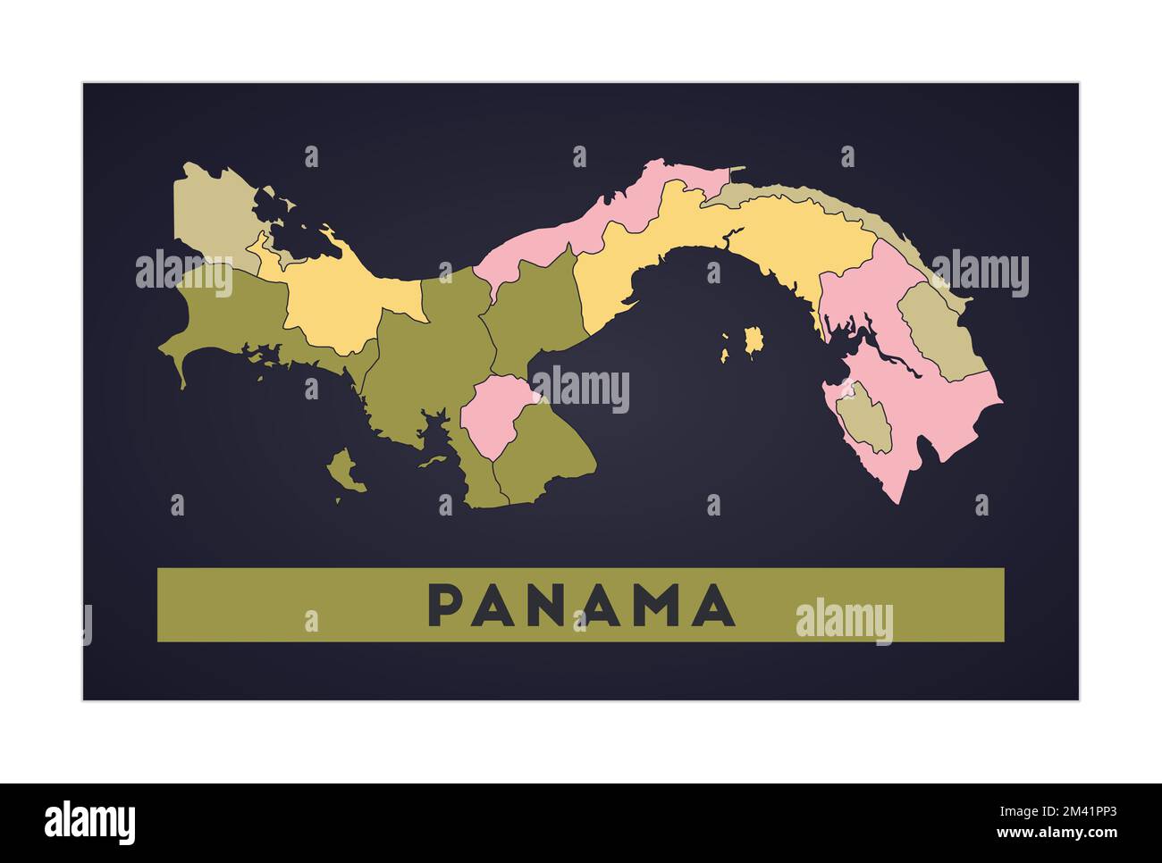 Panama map. Country poster with regions. Shape of Panama with country ...