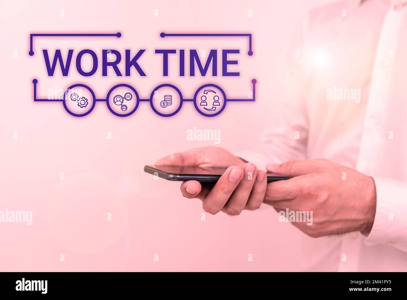 Text caption presenting Work Time. Internet Concept period starts when ...