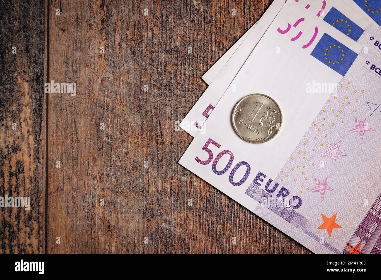 Russian ruble coin and euro banknote. copy space. close up Stock Photo ...