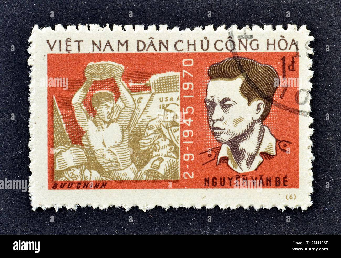 Cancelled postage stamp printed by Vietnam, that shows Nguyen Van Be ...
