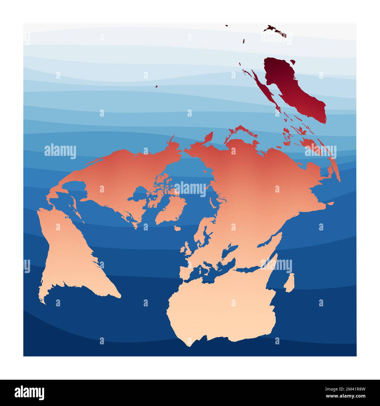 World Map Vector. Gringorten square equal-area projection. World in red ...