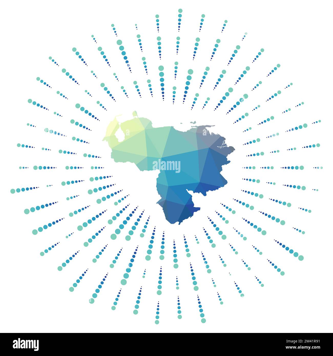 Shape of Venezuela, polygonal sunburst. Map of the country with ...