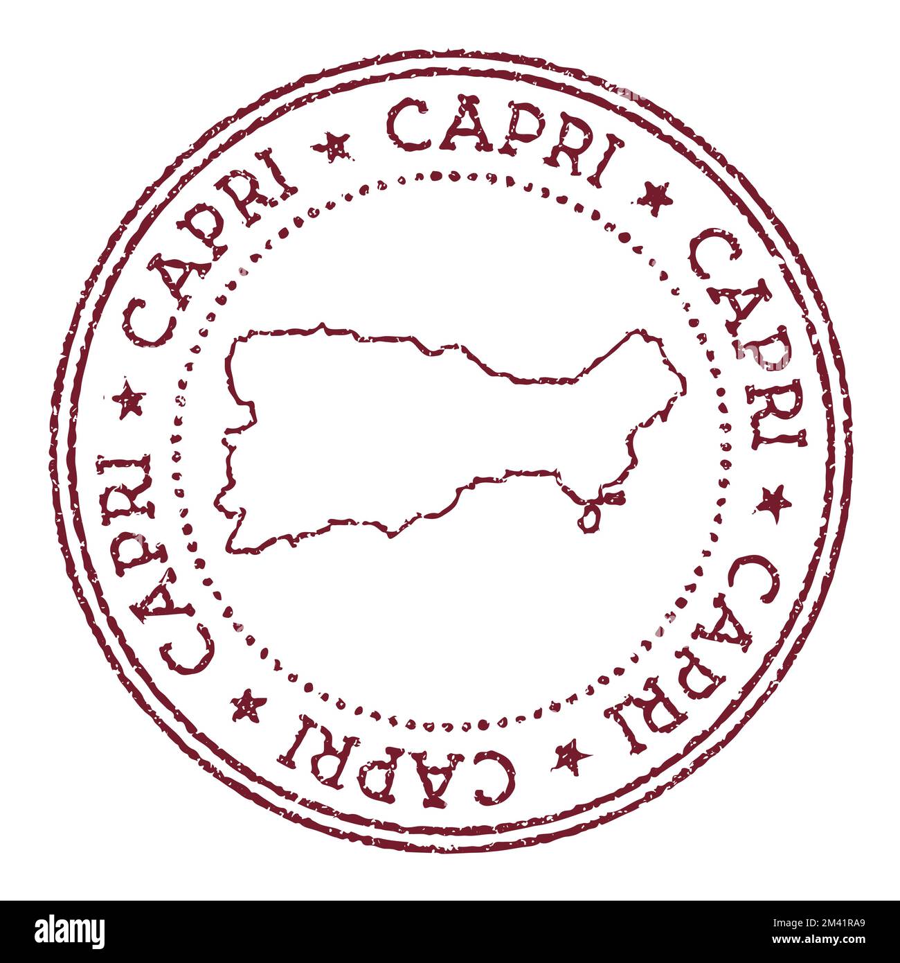 Capri round rubber stamp with island map. Vintage red passport stamp ...