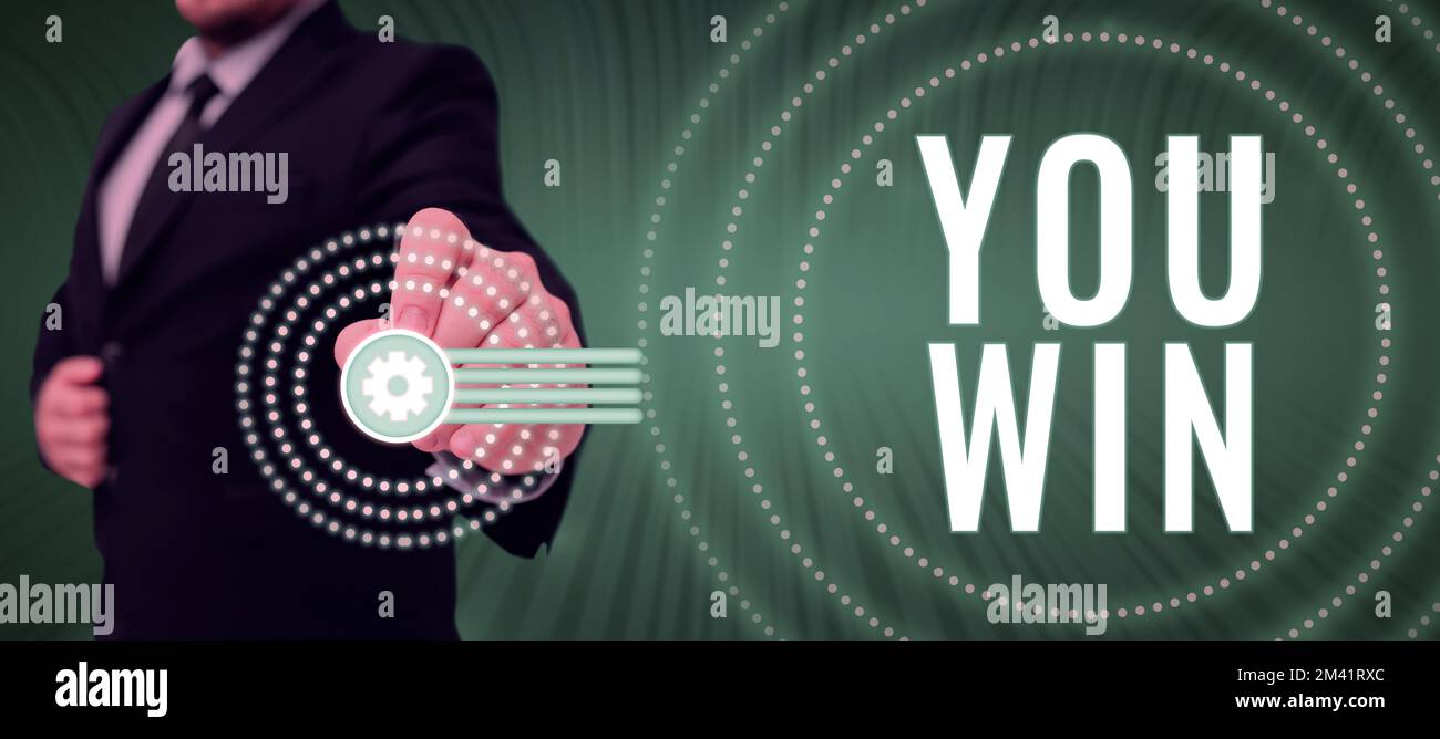 Hand writing sign You Win. Conceptual photo be first in school race or ...