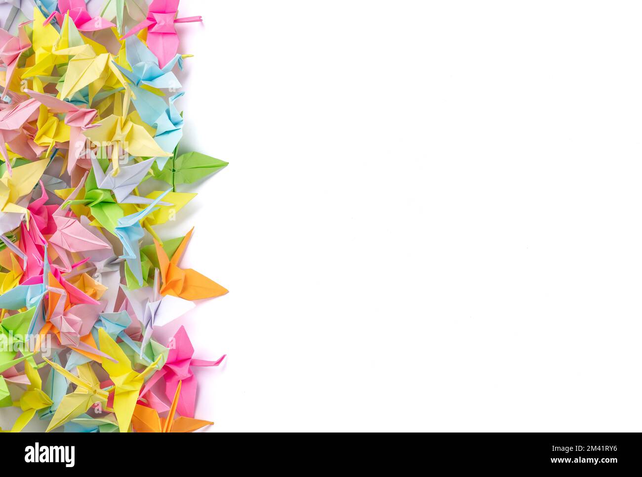A group of colorful tsuru origamis with copy space. Japanese thousand ...