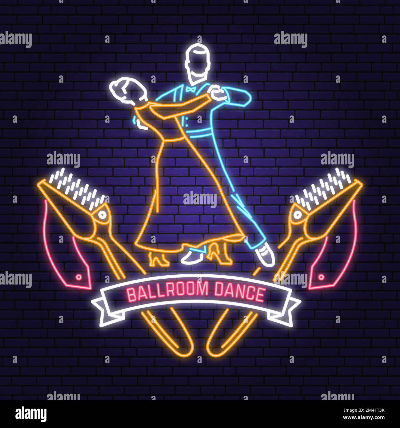 Ballroom dance sport club Bright Neon Sign. Dance sport neon emblem ...