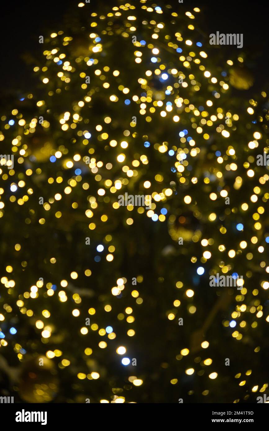 Colorful Red, Yellow and Green Christmas Tree Bokeh background of de ...