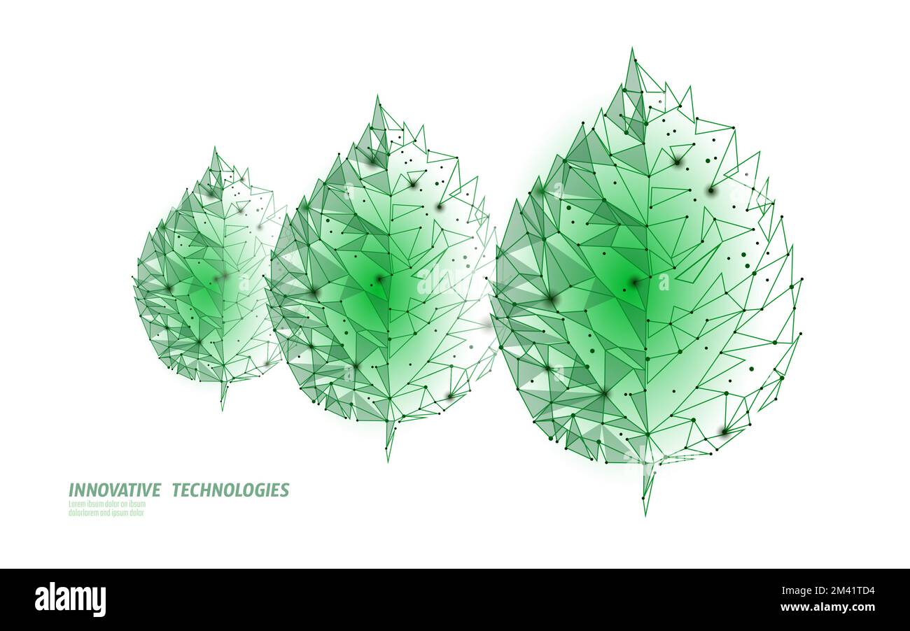 Connected dots point line triangle leaf. Eco nature concept on green ...