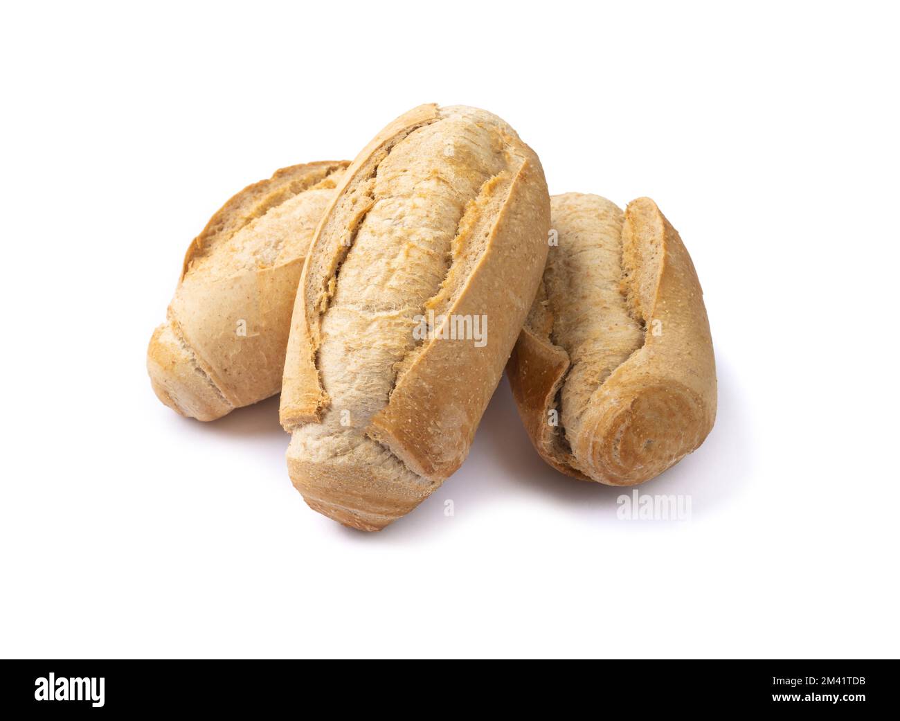 Whole french bread, salt bread or pistolet isolated over white ...