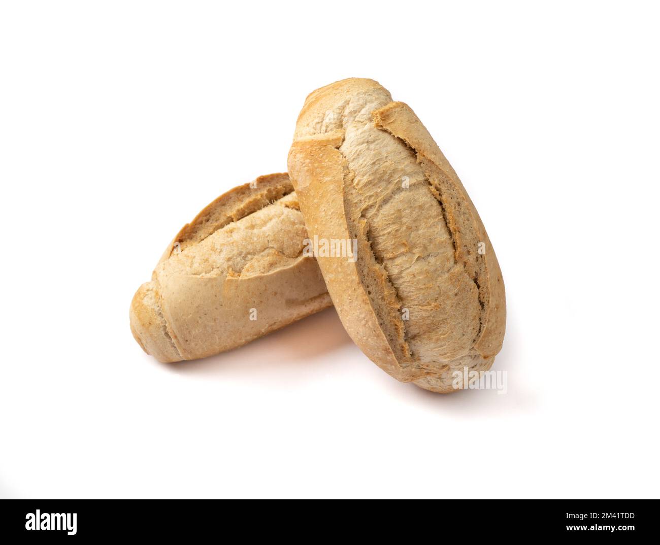 Whole french bread, salt bread or pistolet isolated over white ...