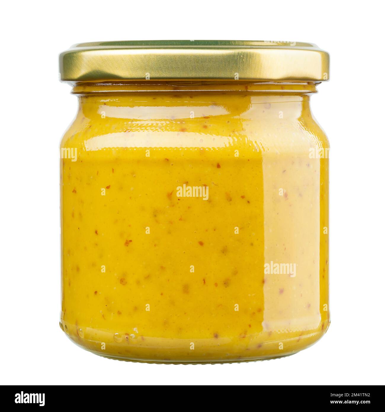 Glass jar of mustard isolated on the white background. File contains ...