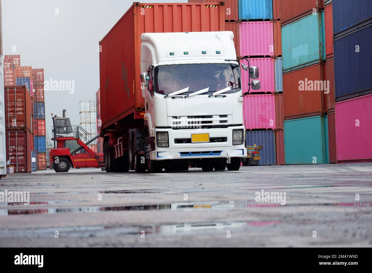 Logistic cargo semi-trailer in port Stock Photo - Alamy