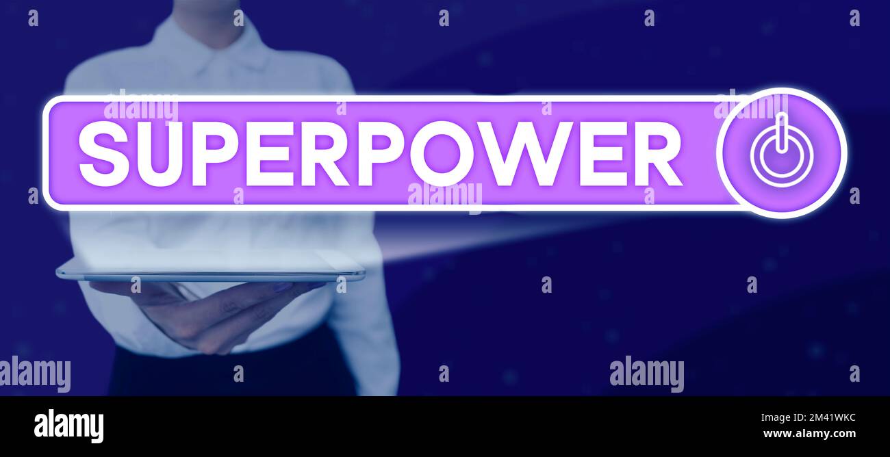 Text sign showing Superpower. Word Written on a power or ability of a ...