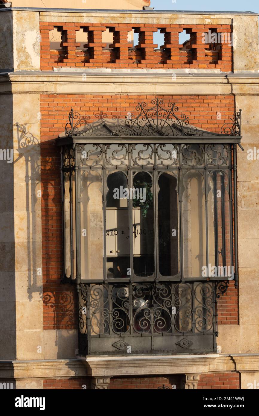 Salamanca, Spain - January 15, 2022: Traditional glazed balcony in art ...