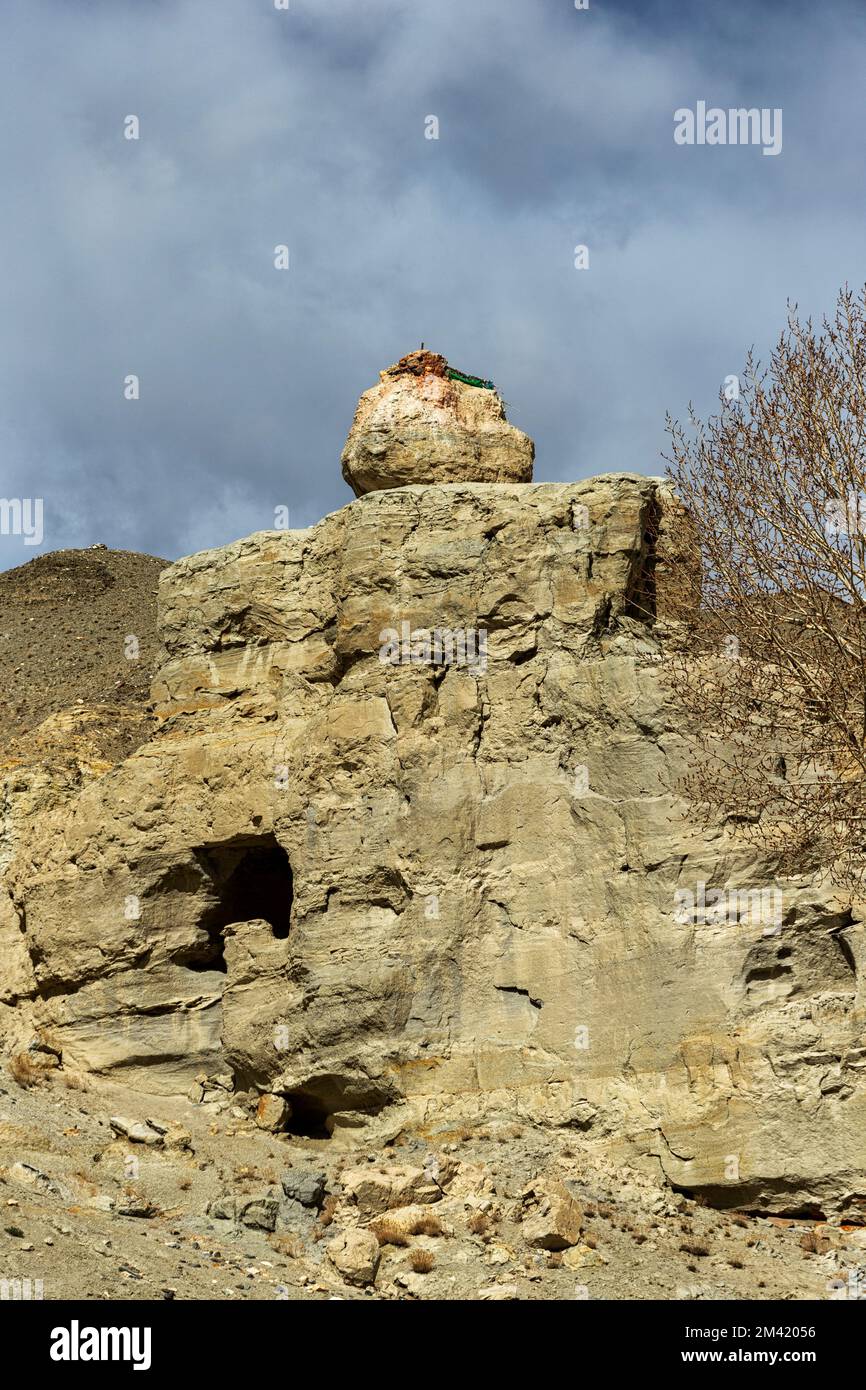 A vertical shot of Piyang Dongga ruins in Zanda County, Ngari ...
