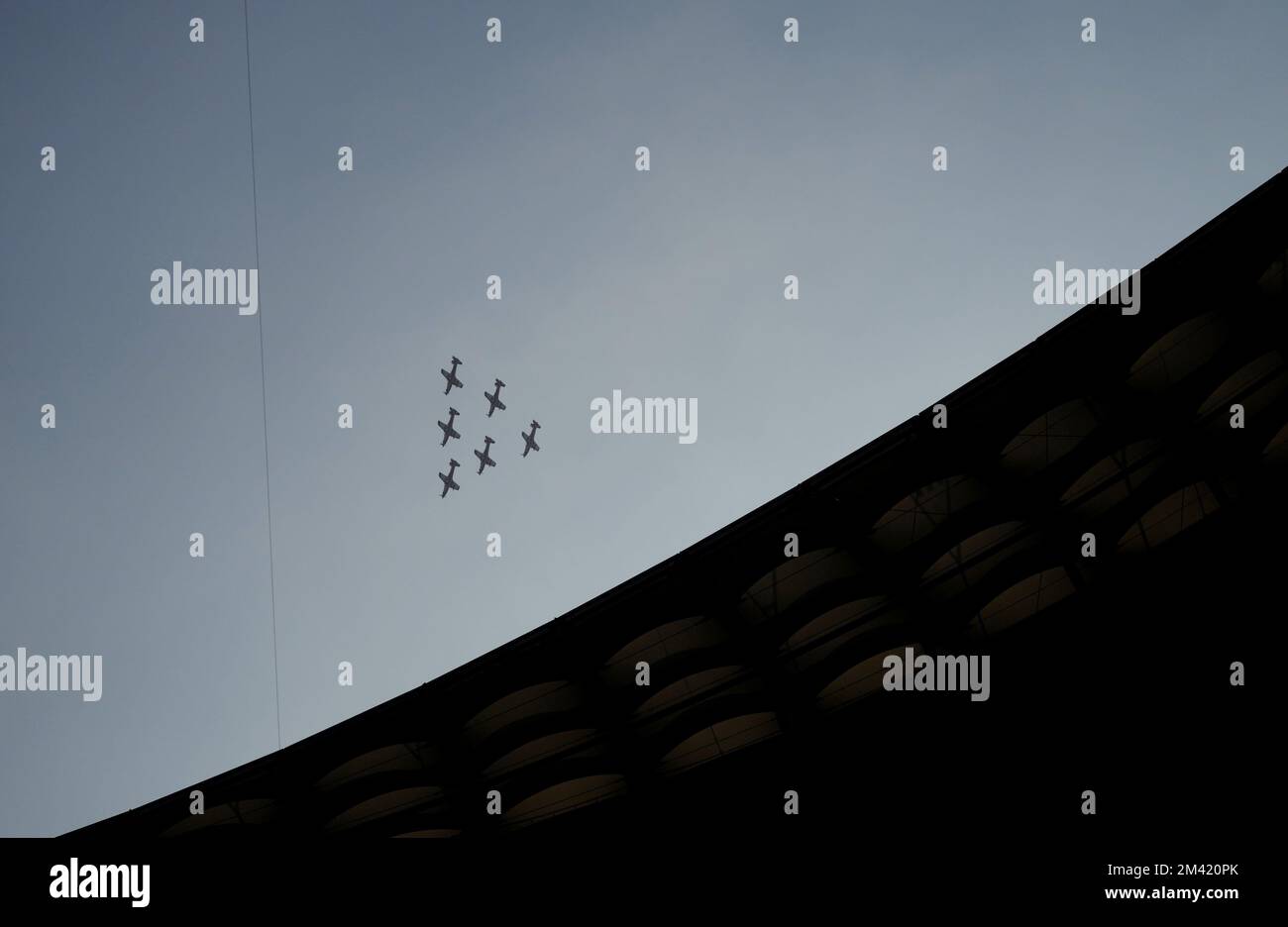 Planes fly over the Lusail Stadium, Qatar. Picture date: Sunday ...