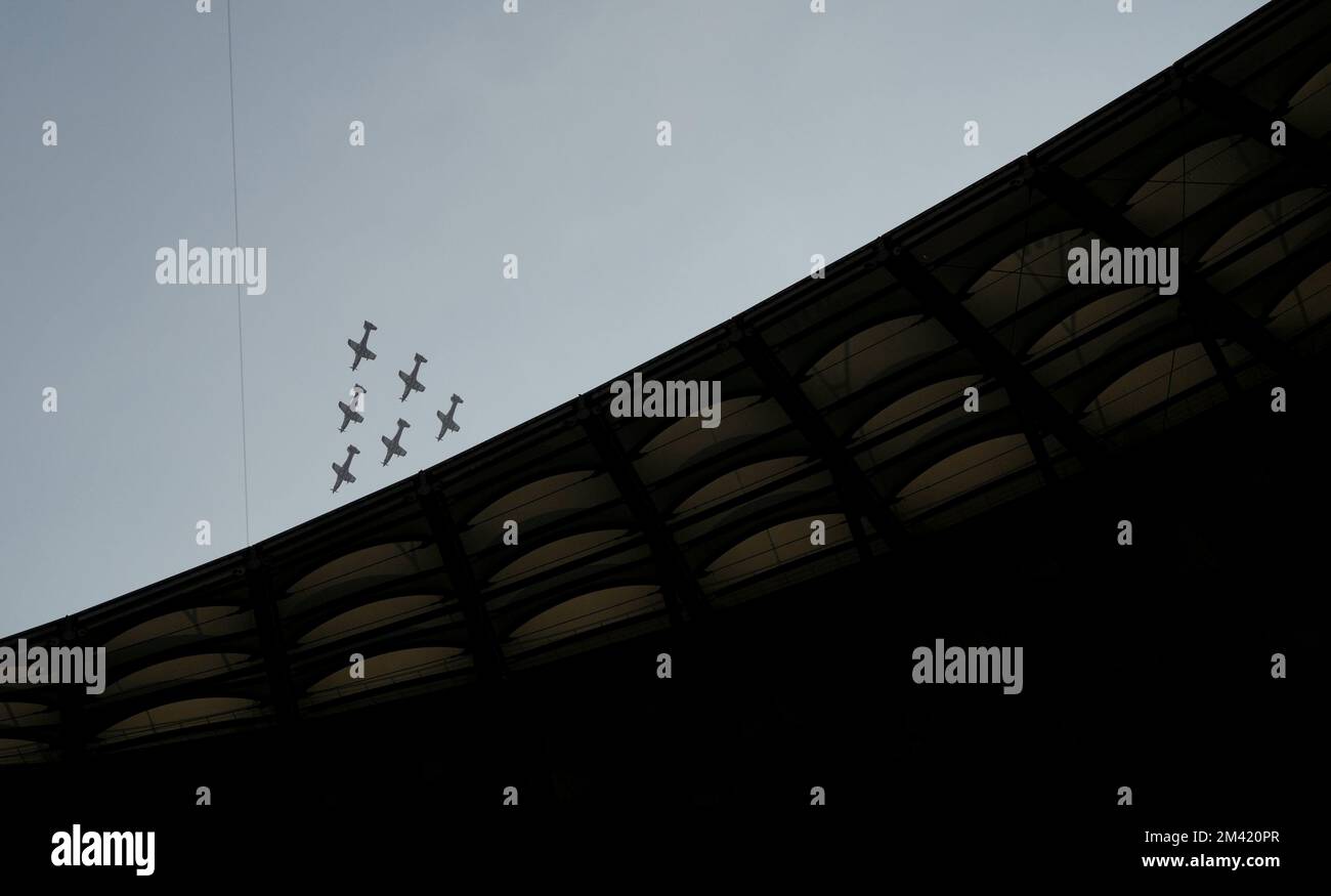 Planes fly over the Lusail Stadium, Qatar. Picture date: Sunday ...