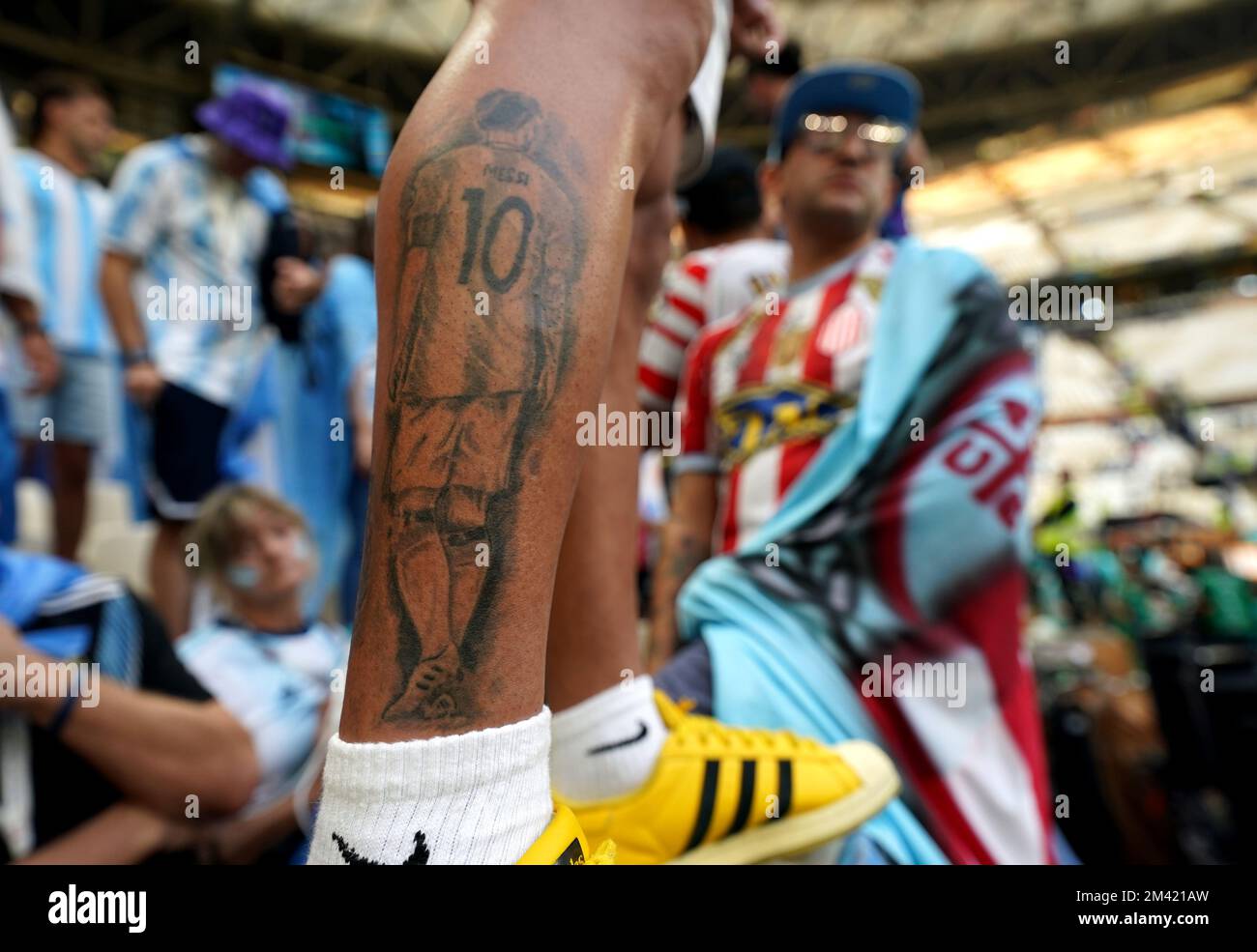 Argentina's Lionel Messi features as a tattoo on a fans calf ahead of ...