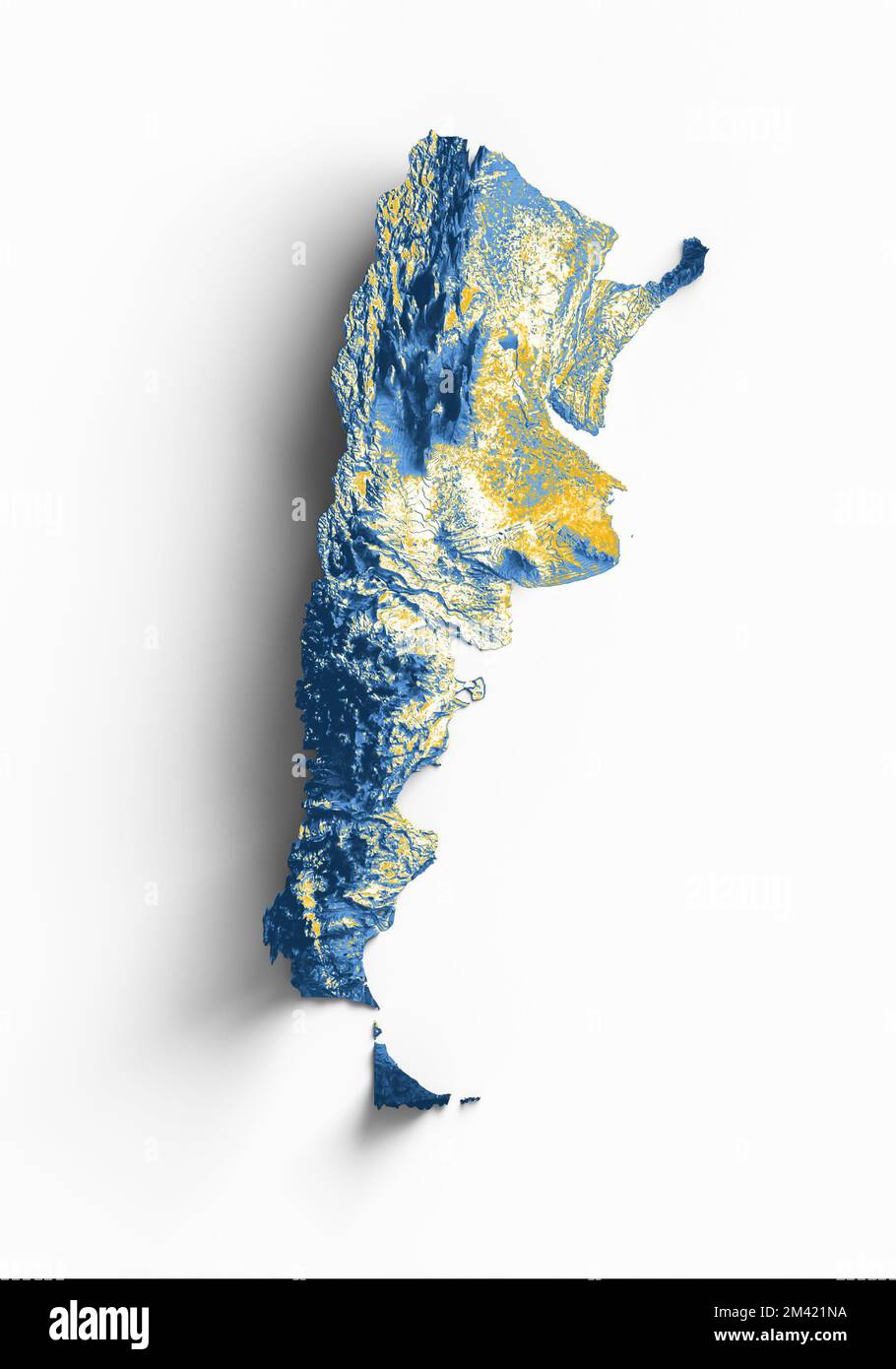 A 3D rendering of a topography map of Argentina isolated on a white ...