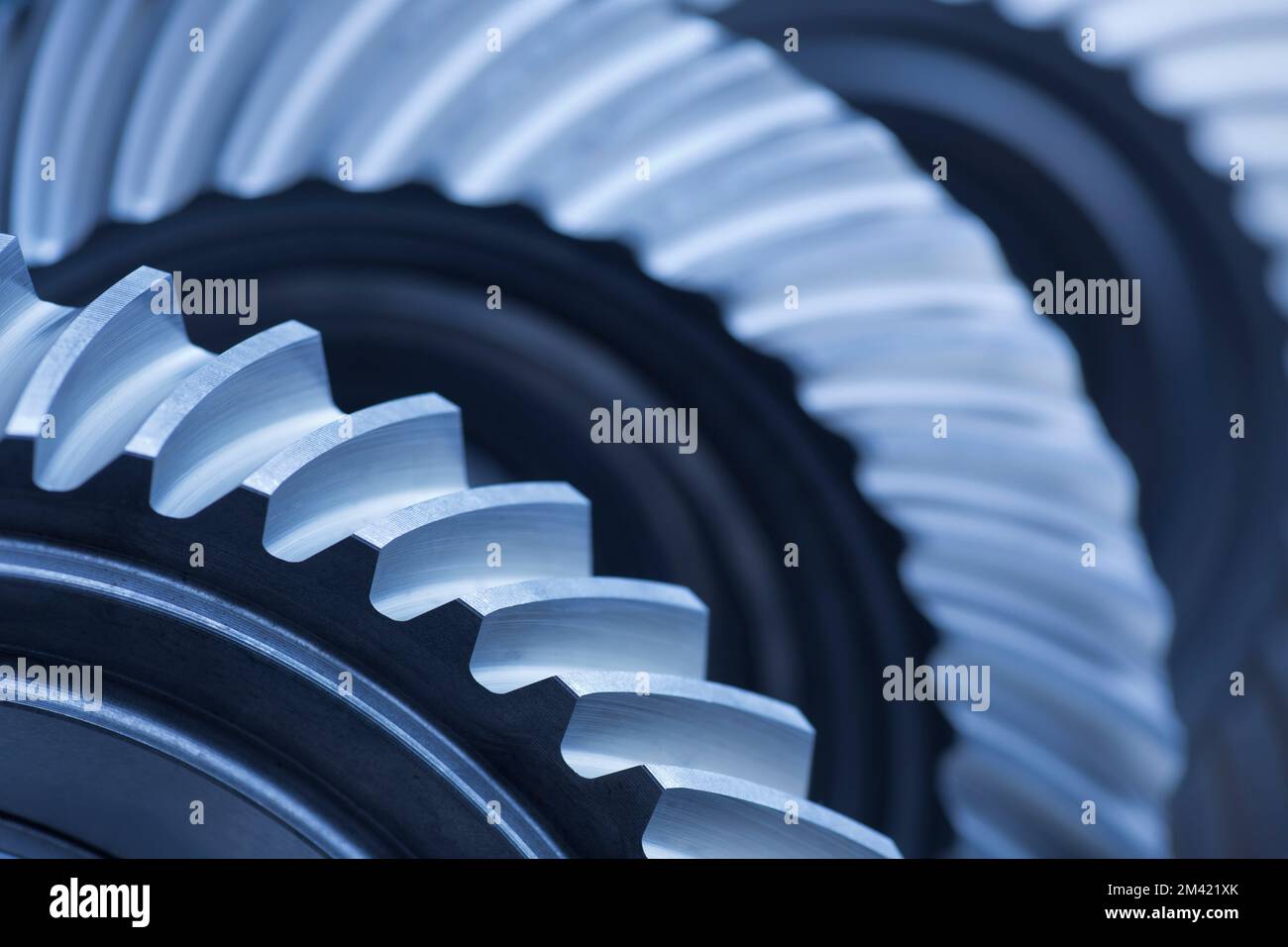 Close-up of cog wheels in an engine or machine in blue color Stock ...