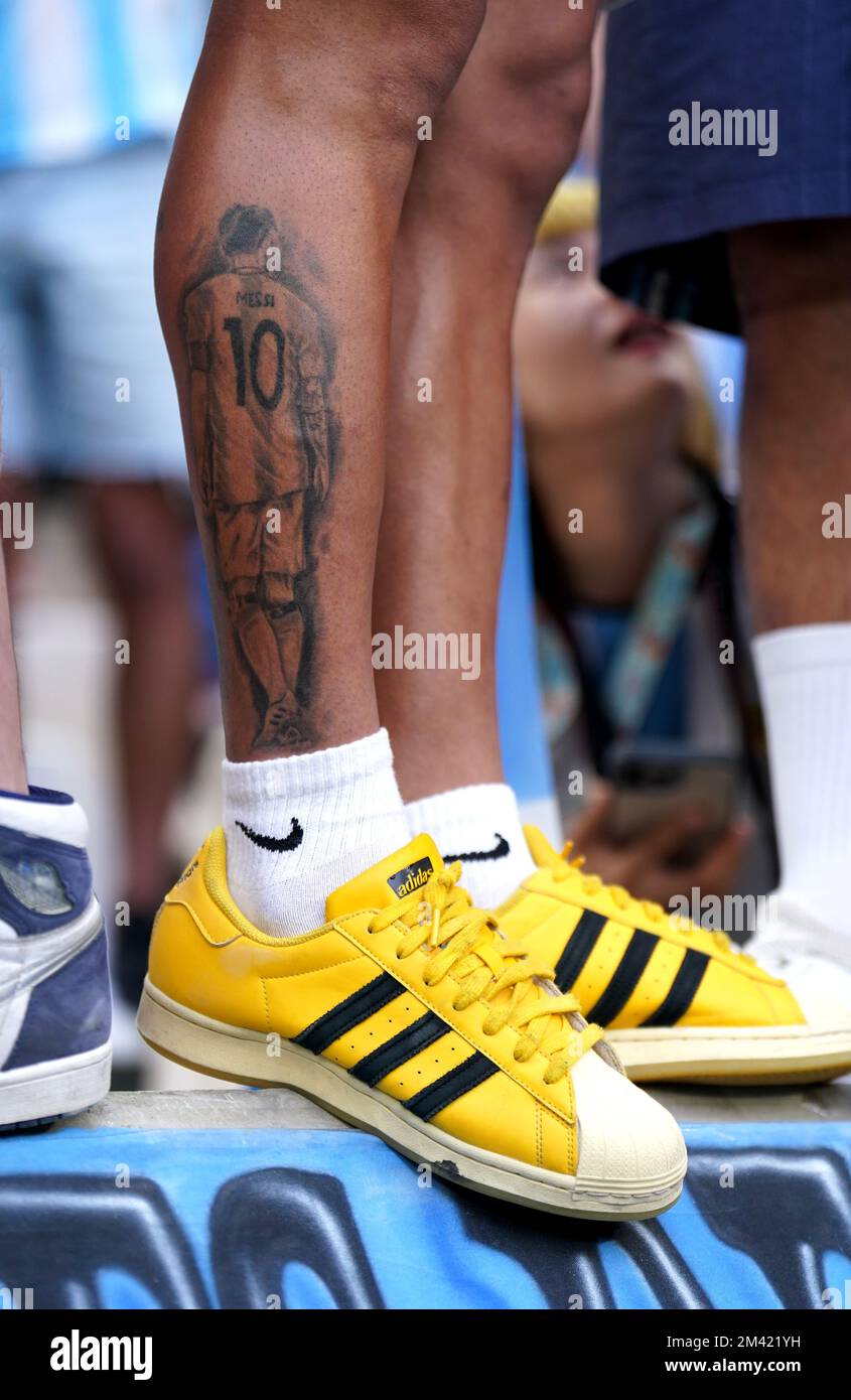 Argentina's Lionel Messi features as a tattoo on a fans calf ahead of ...