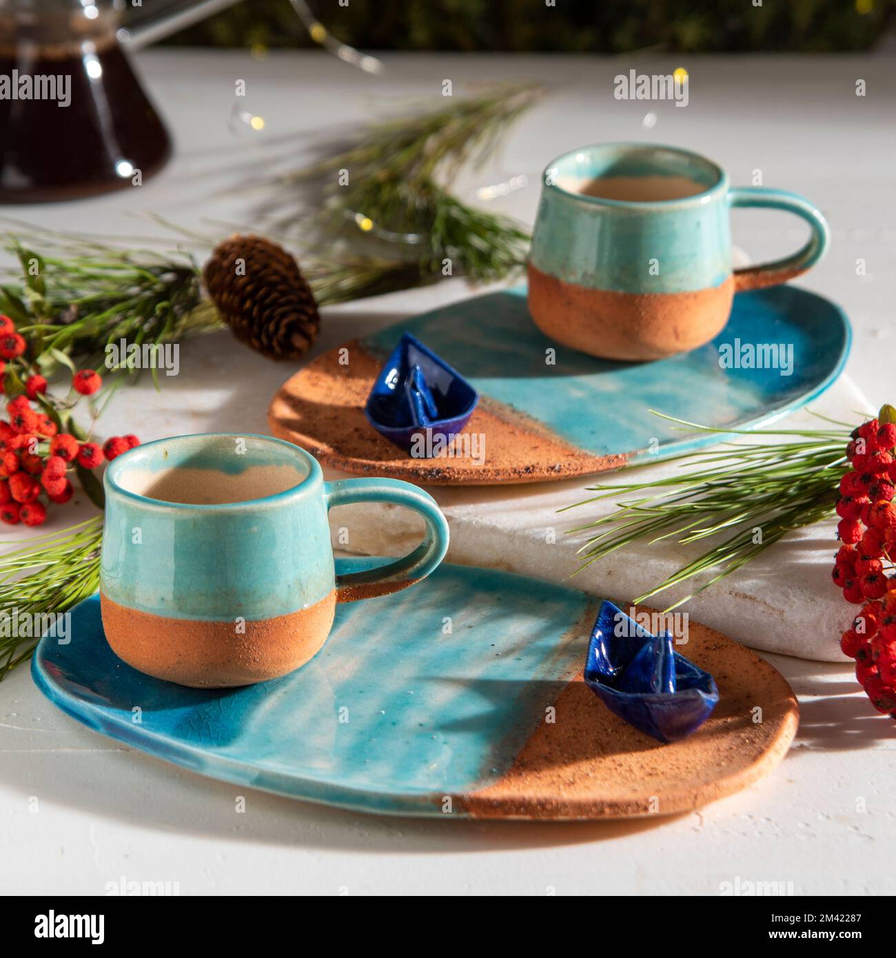 Ceramic Turkish coffee cups on table Stock Photo - Alamy