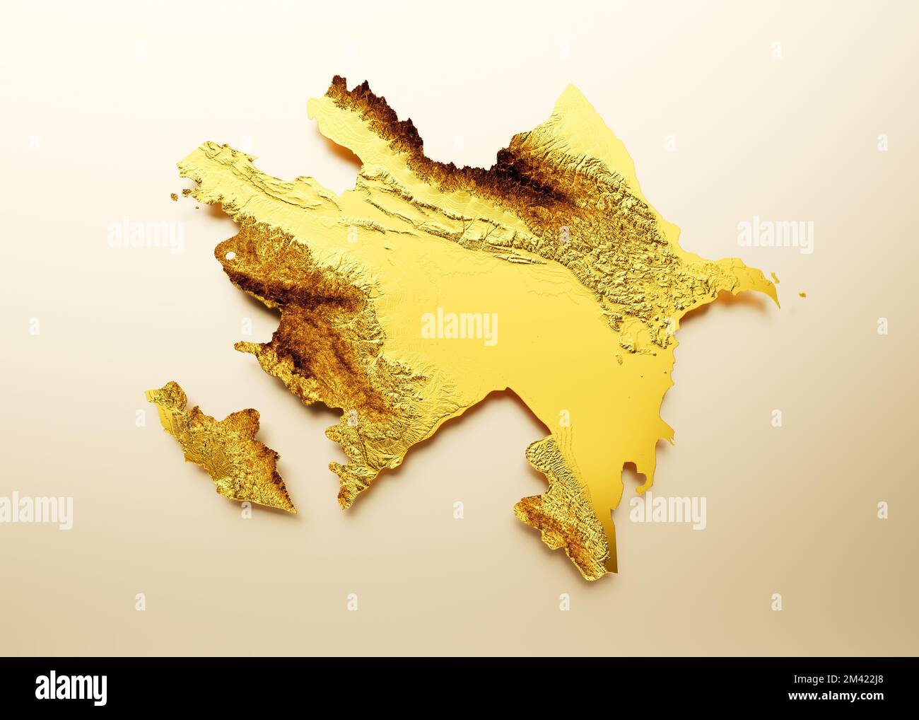 A 3D rendering of a topography map of Azerbaijan isolated on a golden ...