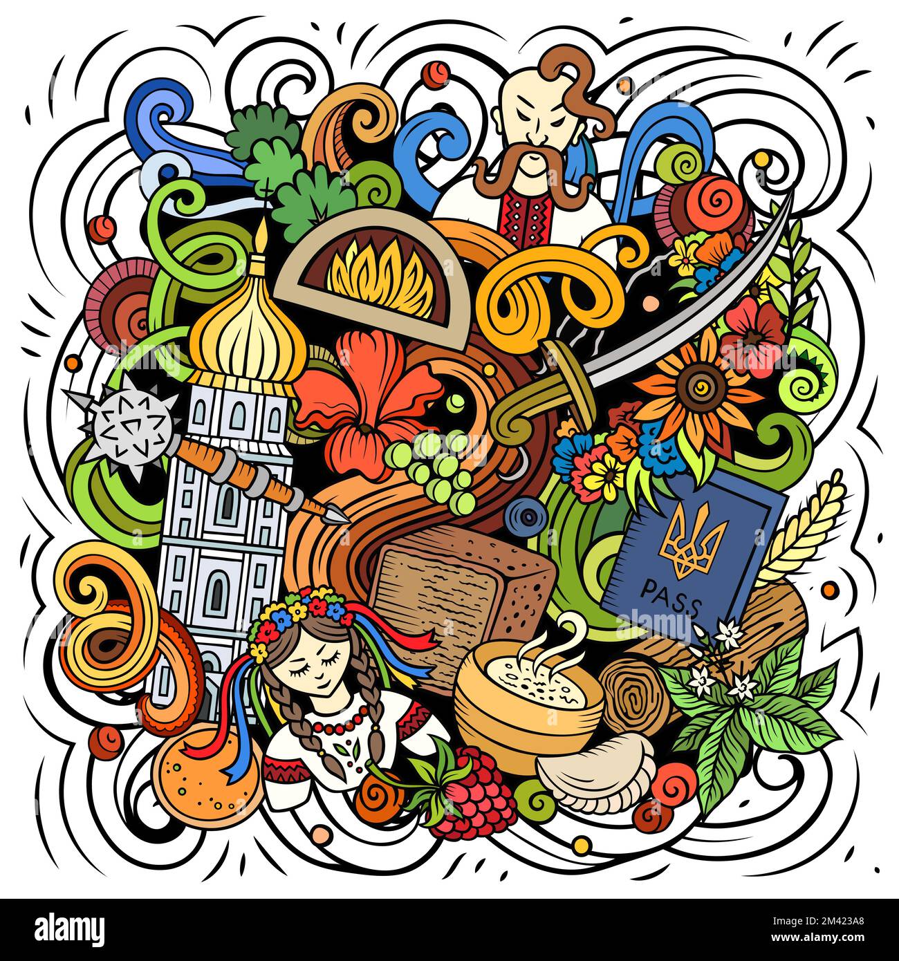 Ukraine cartoon doodle illustration. Funny Ukrainian design. Creative ...