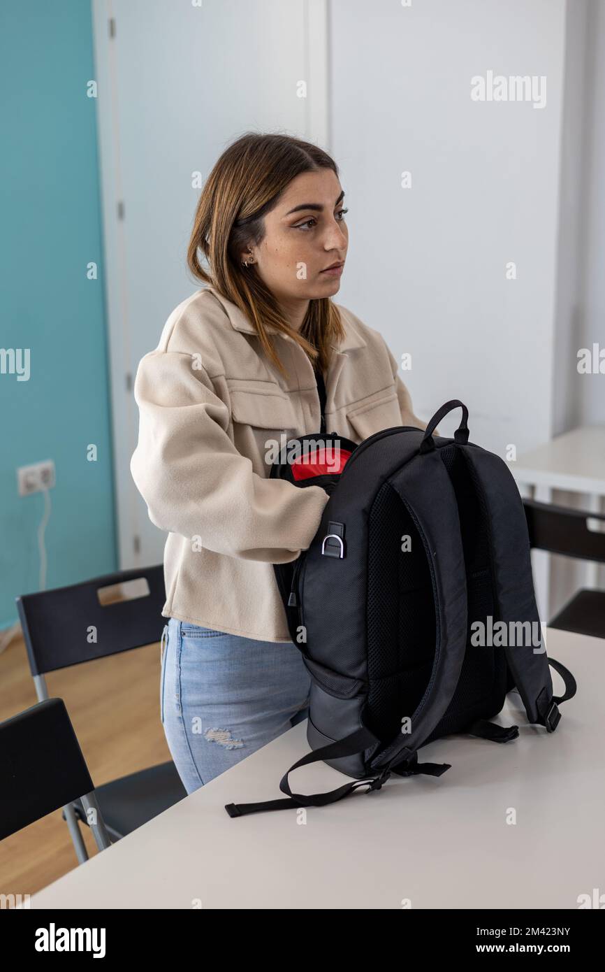 Teenage female student backpack hi-res stock photography and images - Alamy