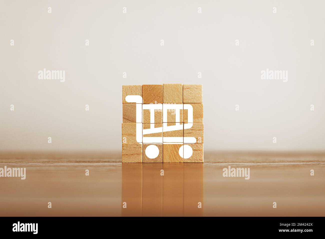 Woods block square with shopping cart. Online payment with credit card ...